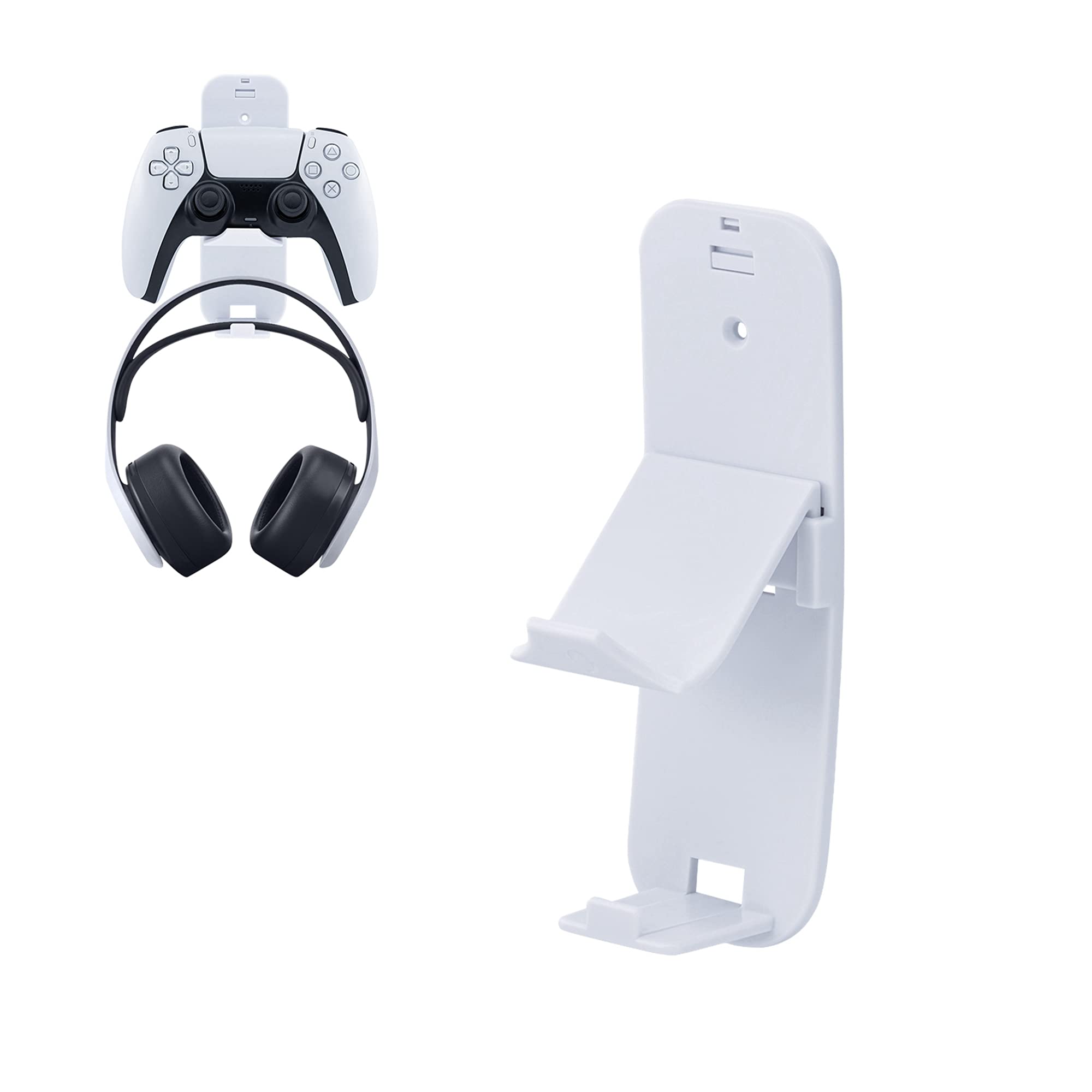 Mcbazel Controller and Headset Stand Wall Mount Hanger Holder for PS5/ PS4/ NS Switch/ Xbox One/ Xbox Series X&S/ PC/ Steam & More Game Controller and Headphone - White
