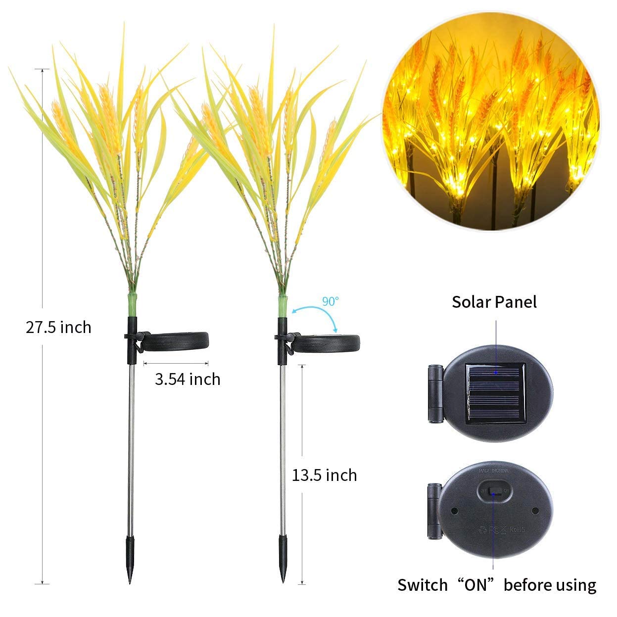 Idefair Solar Flowers Lights Outdoor Decorative, 2 Pack Solar Garden Stake Lights Solar Wheat Ear LED Lights Waterproof Decorations for Yard Lawn Pathway and Weddiny