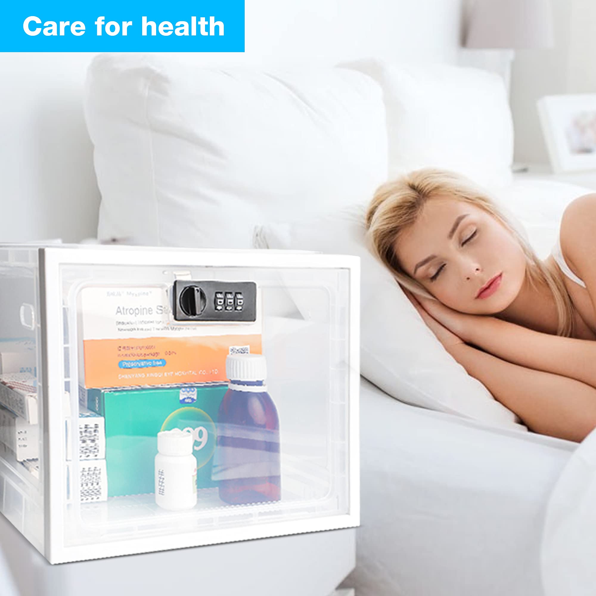 Medicine Box with Combination Lock,Lock boxes for Medication Safe Storage Cabinet, Large Lockable Locker for Food,Snacks,Phone Jail,Refrigerator Container,Marker Organizer,Home Safety,Clear Lockbox