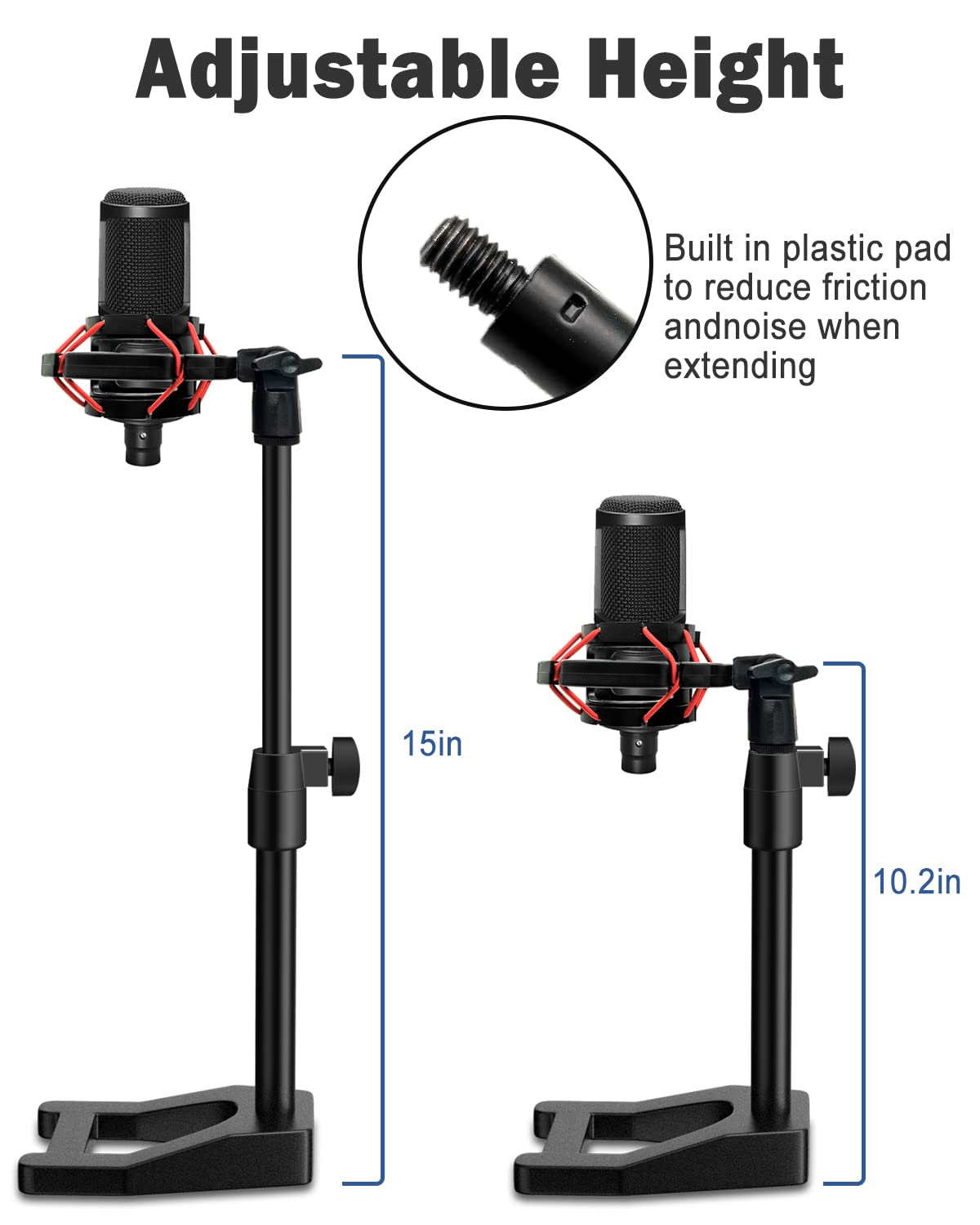 Mictop Desktop Microphone Stand, Mic Stand with Mic Clip Holder Weighted Base Shock Mount 3/8" and 5/8" Adapter Adjustable Height for AT2020, Blue Yeti, Snowball, Samson Q2U, Shure SM58, ATR2100x etc.