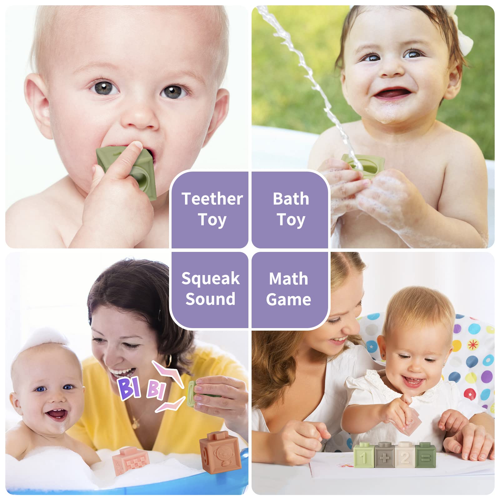 LENDOD Baby Soft Stacking Blocks Toys 12 PCS Educational Squeeze Infant Toys Play with Numbers Animals Shapes Textures for Toddlers Babies 6 9 12 Month 1 2 3 Year Old