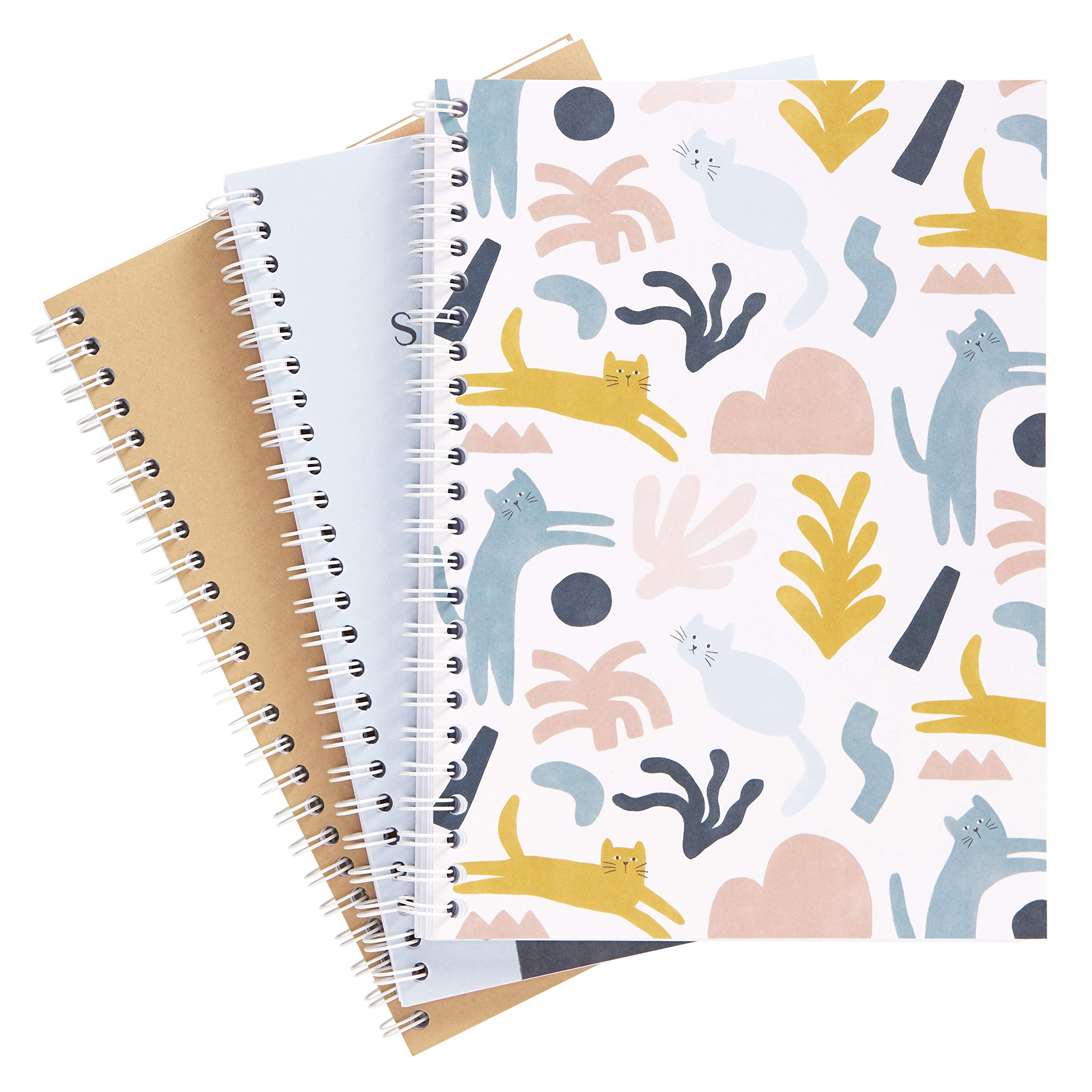 kikki.K Back to School Designer Collection - A5 Spiral Notebook 3Pk Cats Multi, Includes 120 Printed Lined Pages, Features Soft Paper Coverwire-O Binding, Measures 5.91" L x 8.27" W x 0.28" H