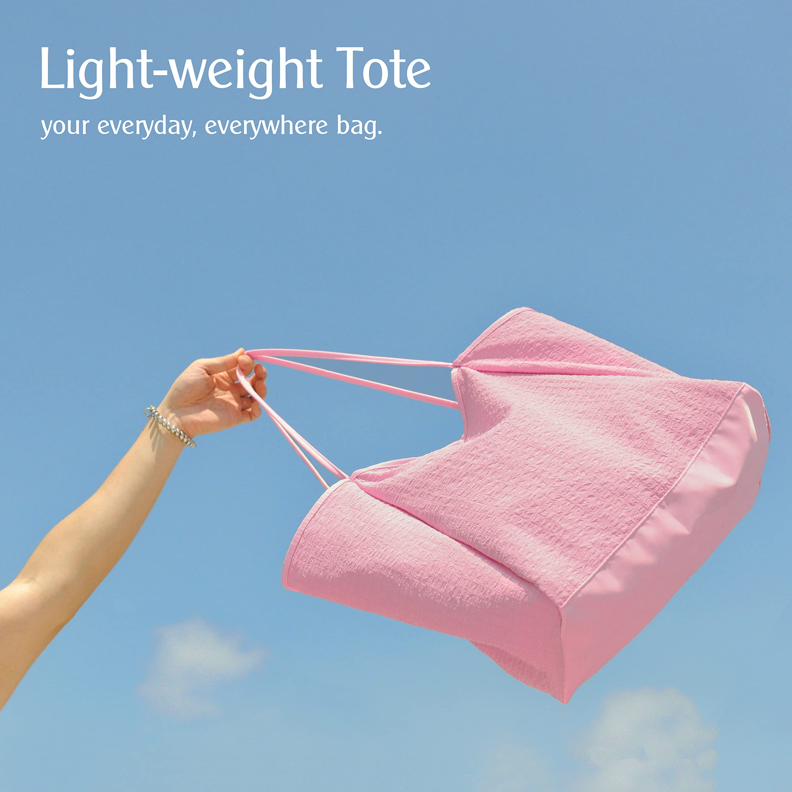 Lightweight Tote Womens Seersucker Shoulder Handbag Foldable Carryall Bag (Pink)
