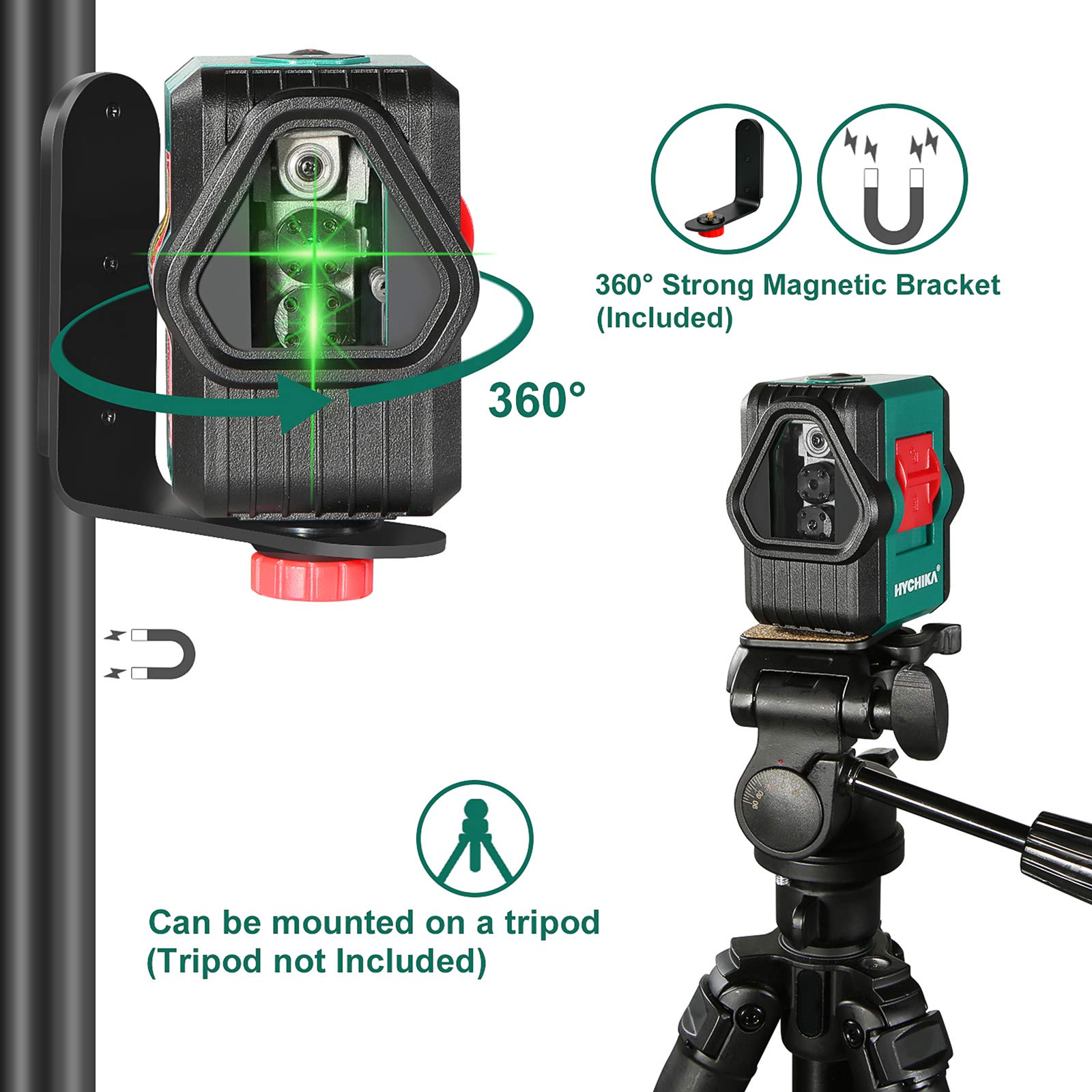 Laser Level-HYCHIKA Self Leveling Laser Level 50ft Self leveling Green Cross Line Laser Level Line Tool with Battery Magnetic Base for Construction Picture Photo Hanging (Green-1)