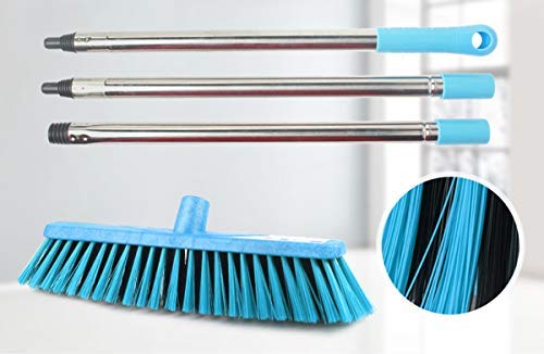 KMAKII Long Handle Push Broom 18 Inches Floor Scrub Brush Head 50 Inches Adjustable Stainless Steel Handle Outdoor Broom for Yard,Garden,Garage and Deck.
