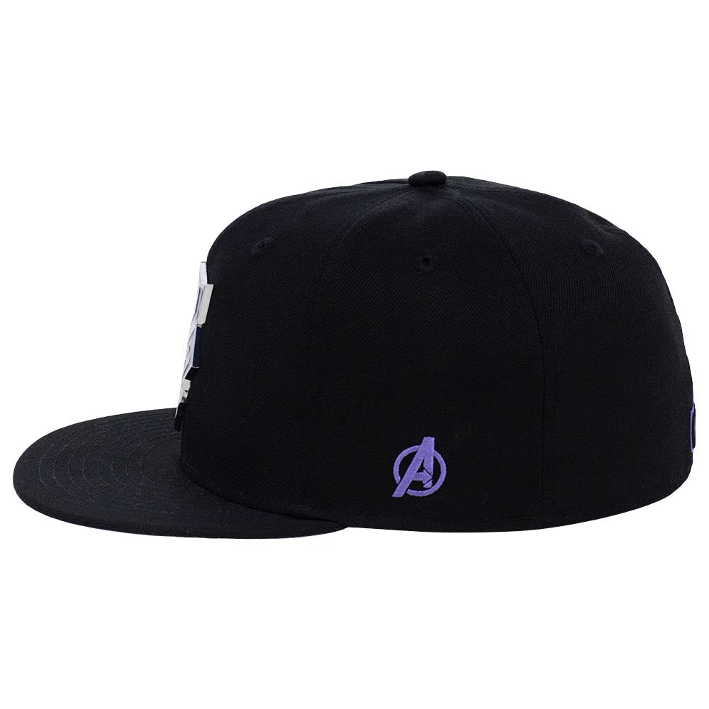 Marvel Black Panther Metal Logo Fitted Flat Bill Cap, Black/Blue 7 5/8