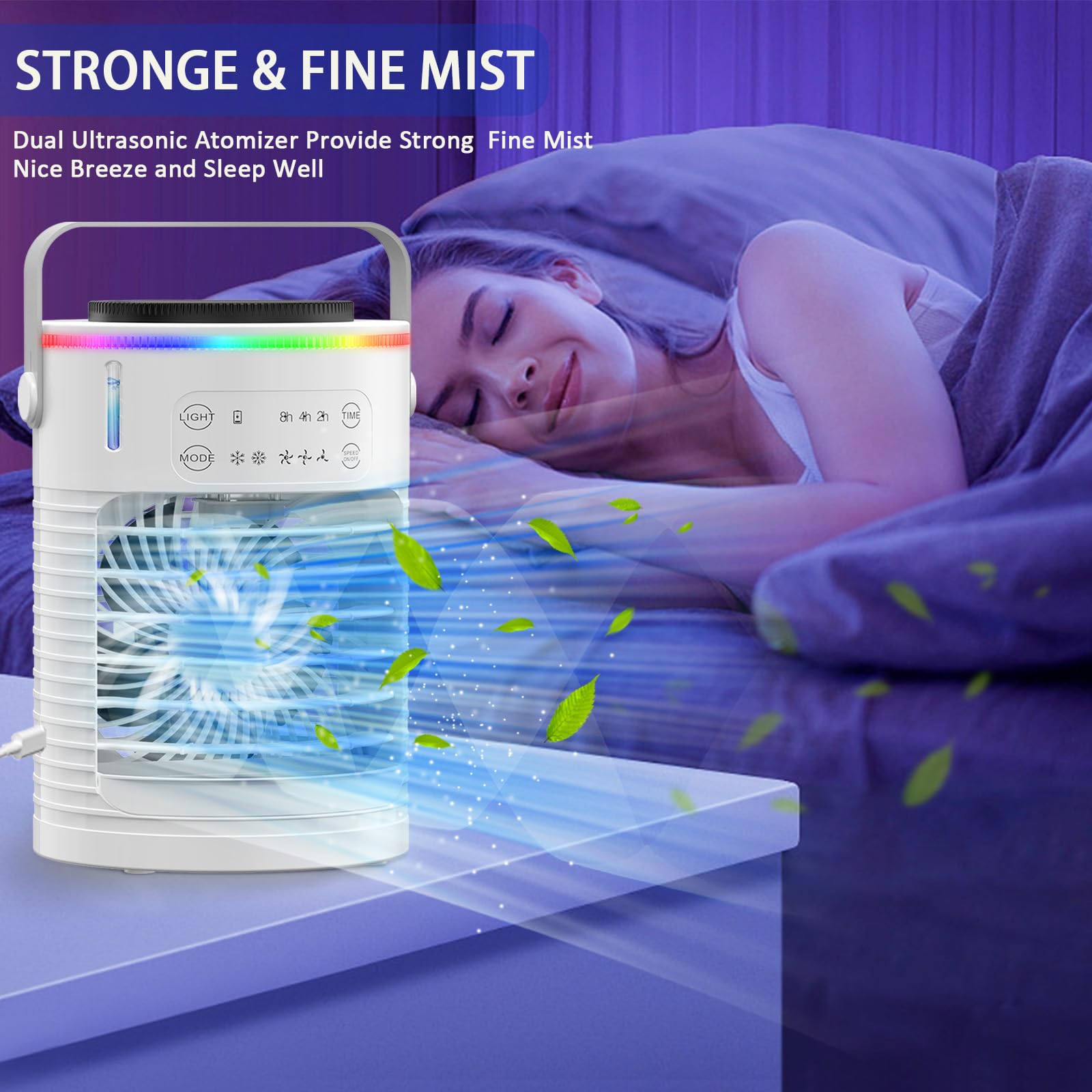 Portable Air Conditioners,Rechargeable Air Conditioner Fan with 6000mAh Battery,3 Speed Personal Evaporative Air Cooler with 3 Mist&3 Timer&Colors Light,Mini AC Cooling Fan for Bedroom,Camping