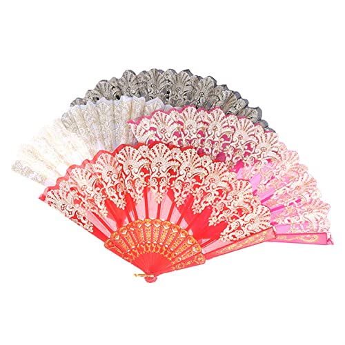 ONILA Folding Hand Fan Spanish Style Dance Party Fan Wedding Silk Lace Fan Folding Held Flower Fan Lady Wedding Folding Hand Fan Handheld Fans (Color : Light Grey)