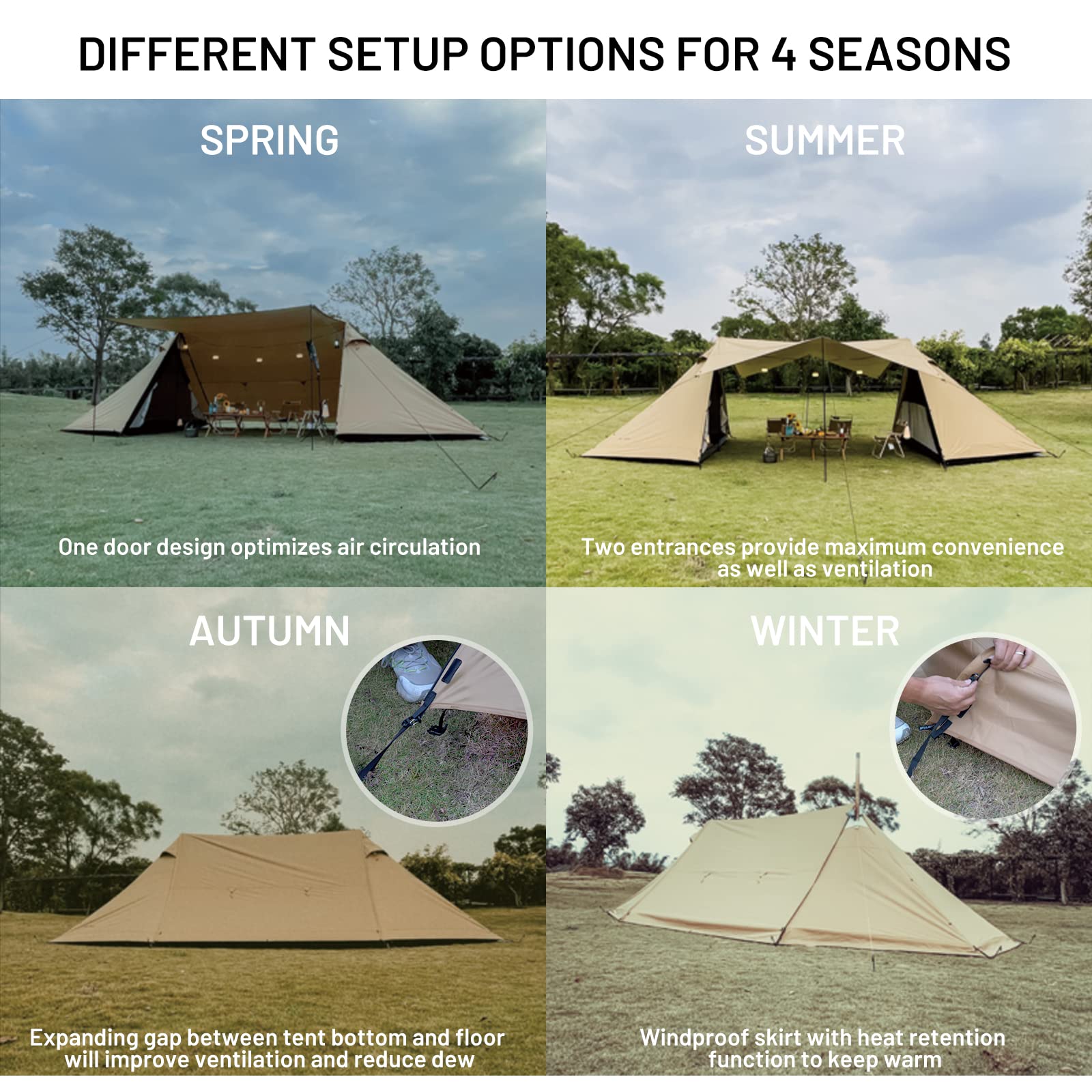 MIER LANSHAN Plus Cabin Tent for 5-8 Person, Khaiki
