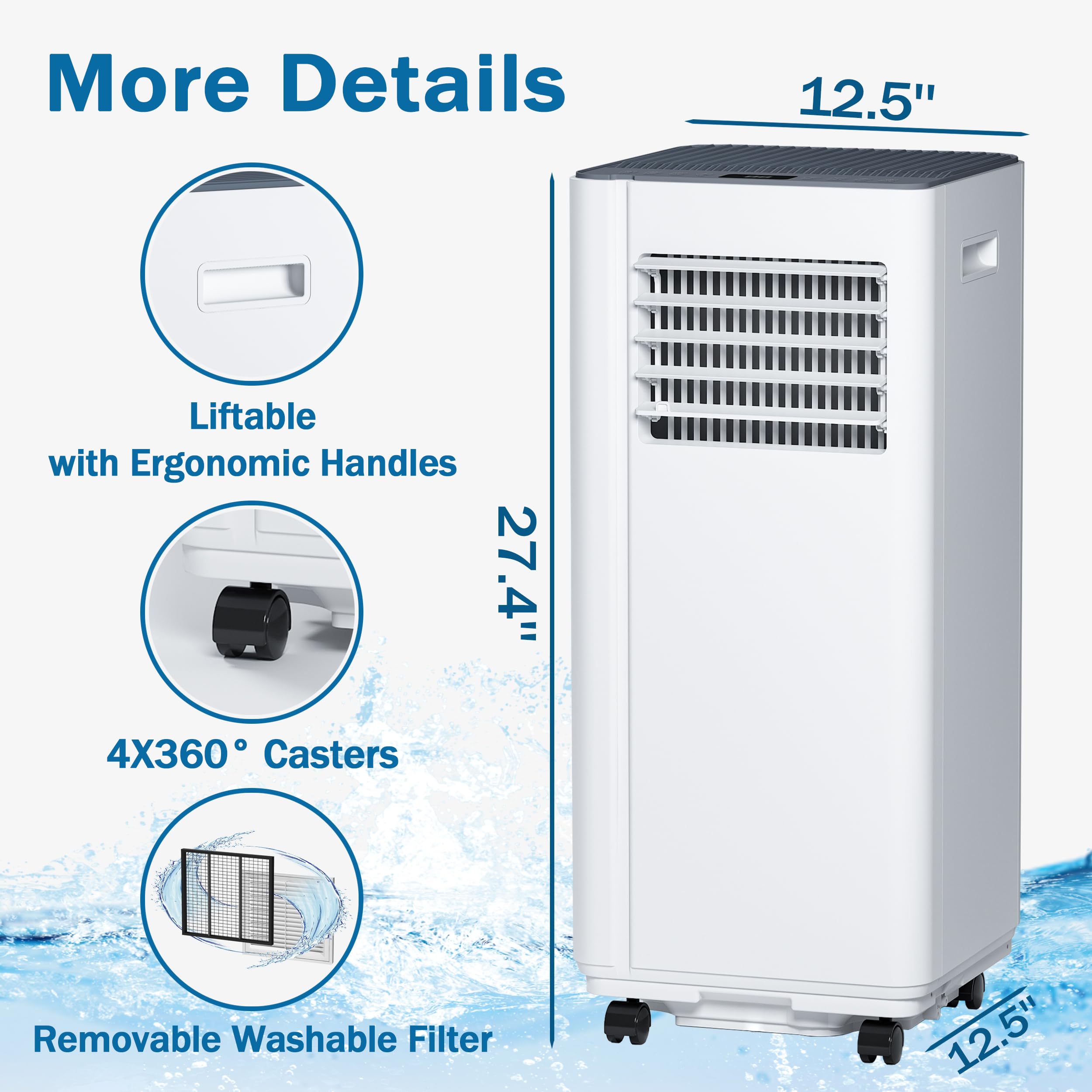 Portable Air Conditioners, 10000 BTU Portable AC Unit with Remote Control, Dehumidifier, Fan, Auto, Sleep Modes, Up to 450 Sq. Ft, 30DB Quiet Portable Air Conditioner with Installation Kits, 24H Timer