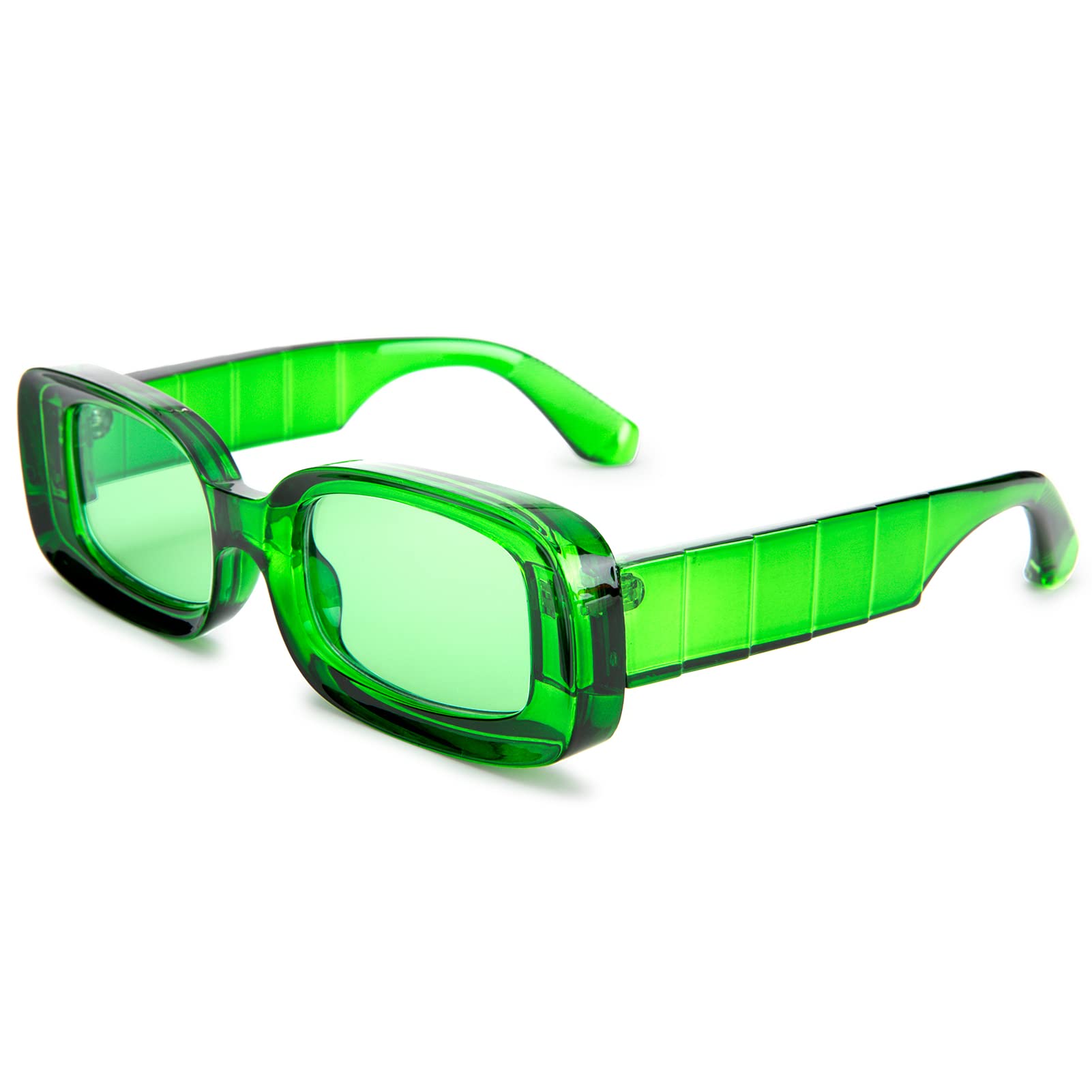 NULOOQ Y2K Trendy Aesthetic Rectangle Sunglasses for Women Men 90's Retro Thick Frames Cool Funky Sun Glasses (Green Frame/Green Lens)