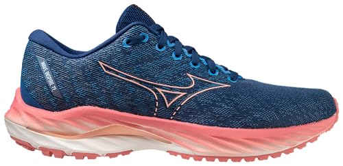 Mizuno Women's Wave Inspire 19 Running Shoe, Blue Quartz/Peach Bud, 9