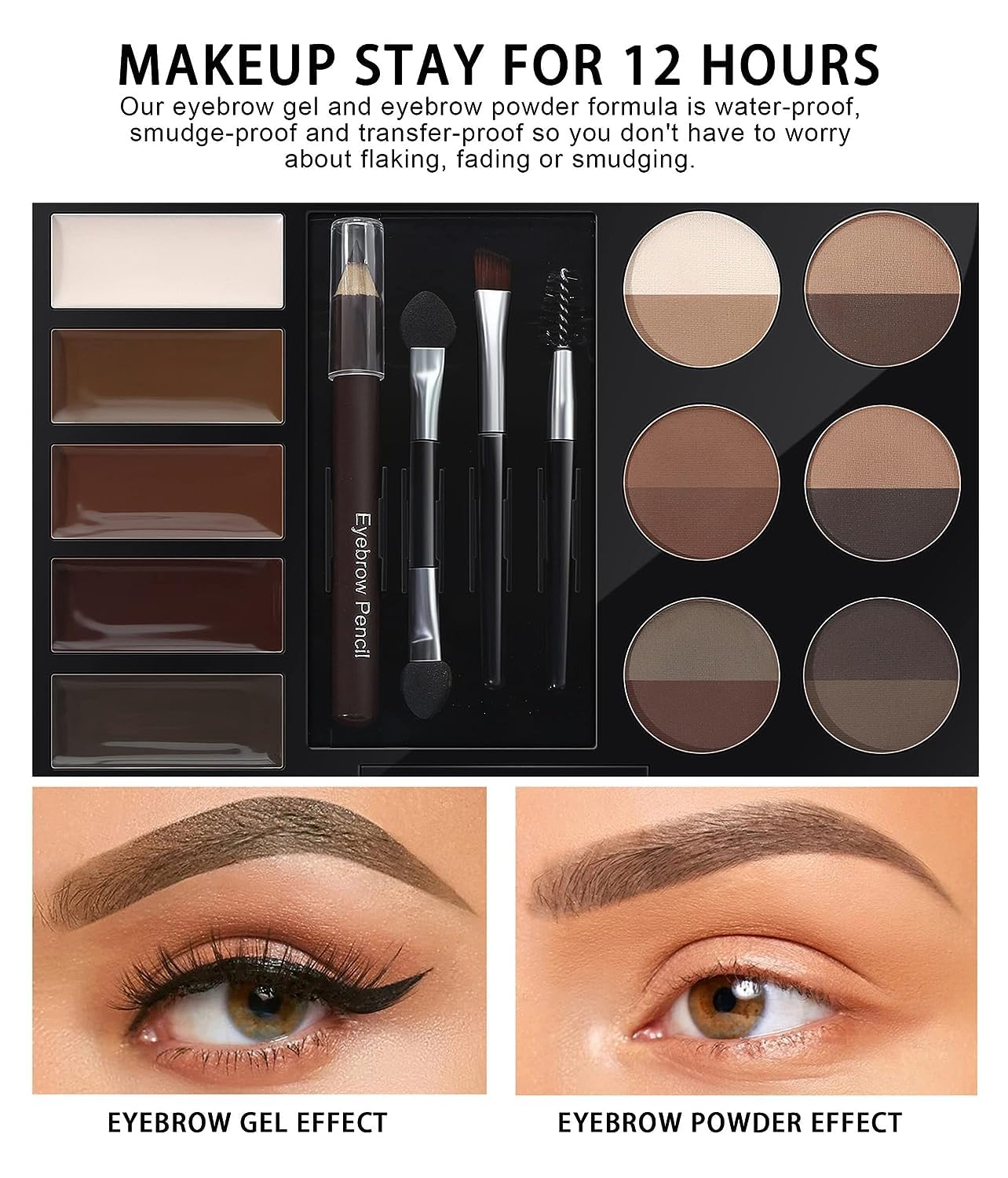 MAEPEOR Eye Brow Kit 25 Piece Waterproof Eyebrow Palette Set 12 Colors Eyebrow Powder 5 Colors Brow Wax 4 Eyebrow Stencils 3 Brushes 1 Eyebrow Pencil for Novice and Professional (25 Piece Set)