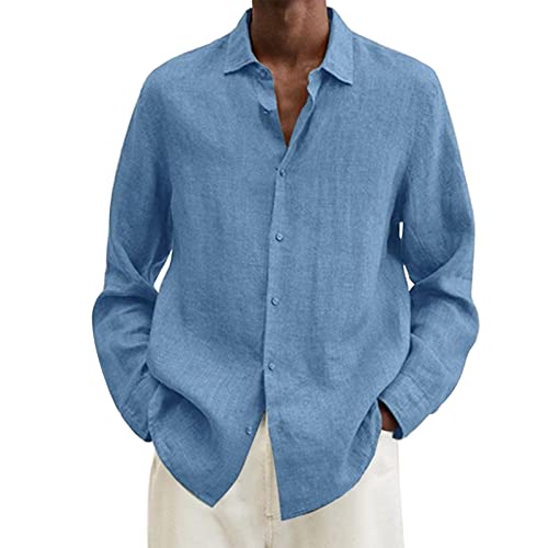 Mens Green Linen Shirt Male Summer Cotton Linen Solid Casual Plus Size Baggy Shirt Mens Spread Collar Long Sleeve