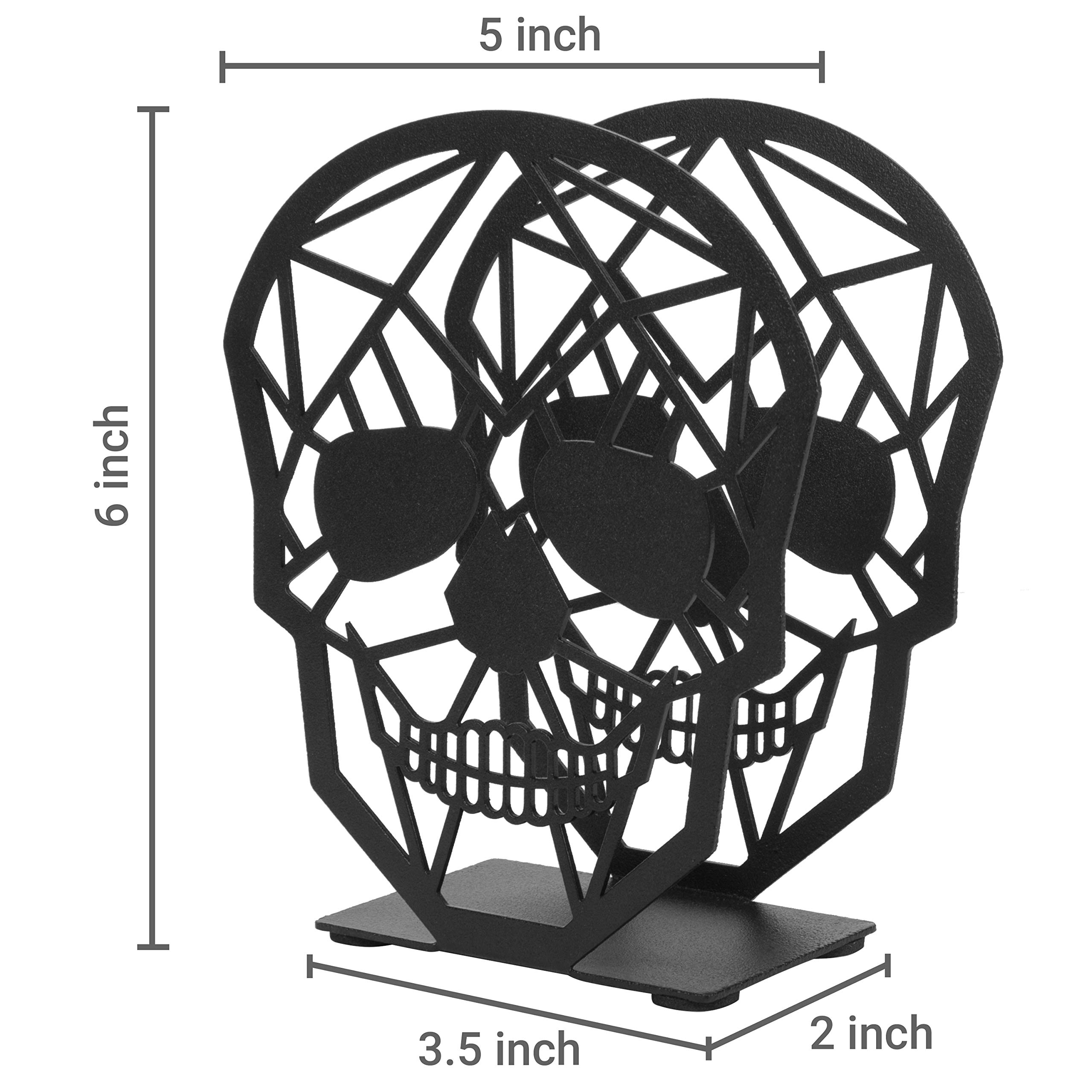 MyGift Matte Black Metal Halloween Napkin Holder with Cutout Skull Design, Dinner Cocktail Novelty Napkin Holder for Square Paper Napkin