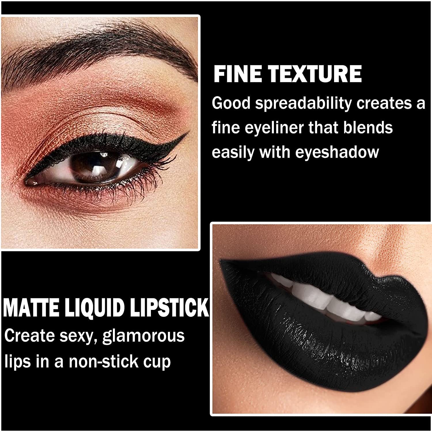 MAEPEOR Matte Lipstick and Lipliner Set 2Pcs Non-Stick Cup Velvety Liquid Lipgloss Set Waterproof and Long Lasting Liquid Lipstick Set for Women and Girls (2PCS Set, Black)