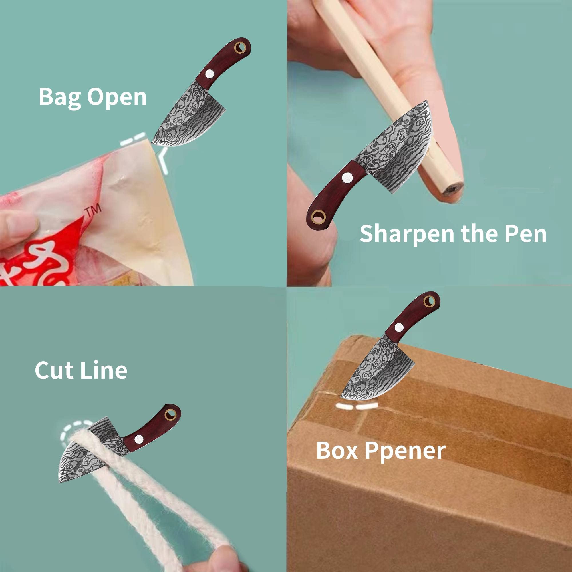 Pocket Knife Set Mini Tiny Knife Set, Mini Chef Knife for Package Box Cutter Outdoor Portable Carry on Decorative Gift Package Unboxing Knife Letter Opener - 4PCS