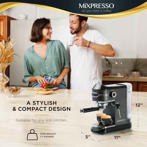 Mixpresso Professional Espresso Machine for Home 15 Bar with Milk Frother Steam Wand, Espresso Maker with Double-Cup Splitter, 1450w Fast Heating, Cappuccino and Latte machine with 37Oz Tank