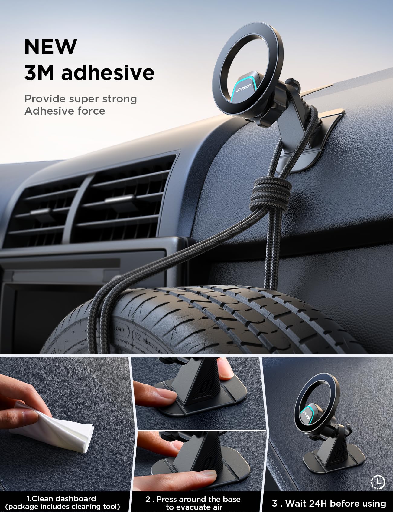 JOYROOM Fits MagSafe Car Mount, [Dashboard & Air Vent] 2 in 1 Super Stable Magnetic Car Phone Mount Fit for iPhone 15 14 13 12 Pro Max Plus Mini & MagSafe Case & All Phone