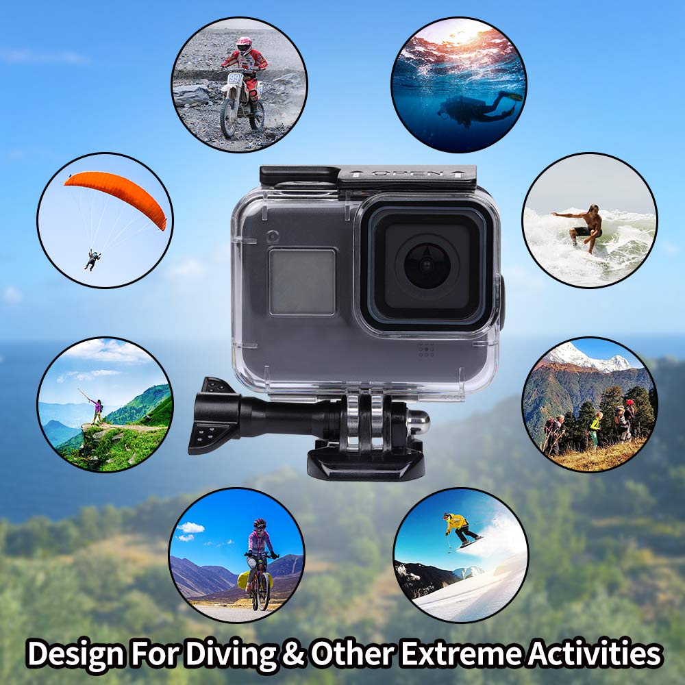 LARRITS 60M Waterproof Housing Case for GoPro Hero 8 Black,Underwater Protective Case with 24pcs Anti-Fog Inserts, for Diving Snorkelling Extreme Activities,