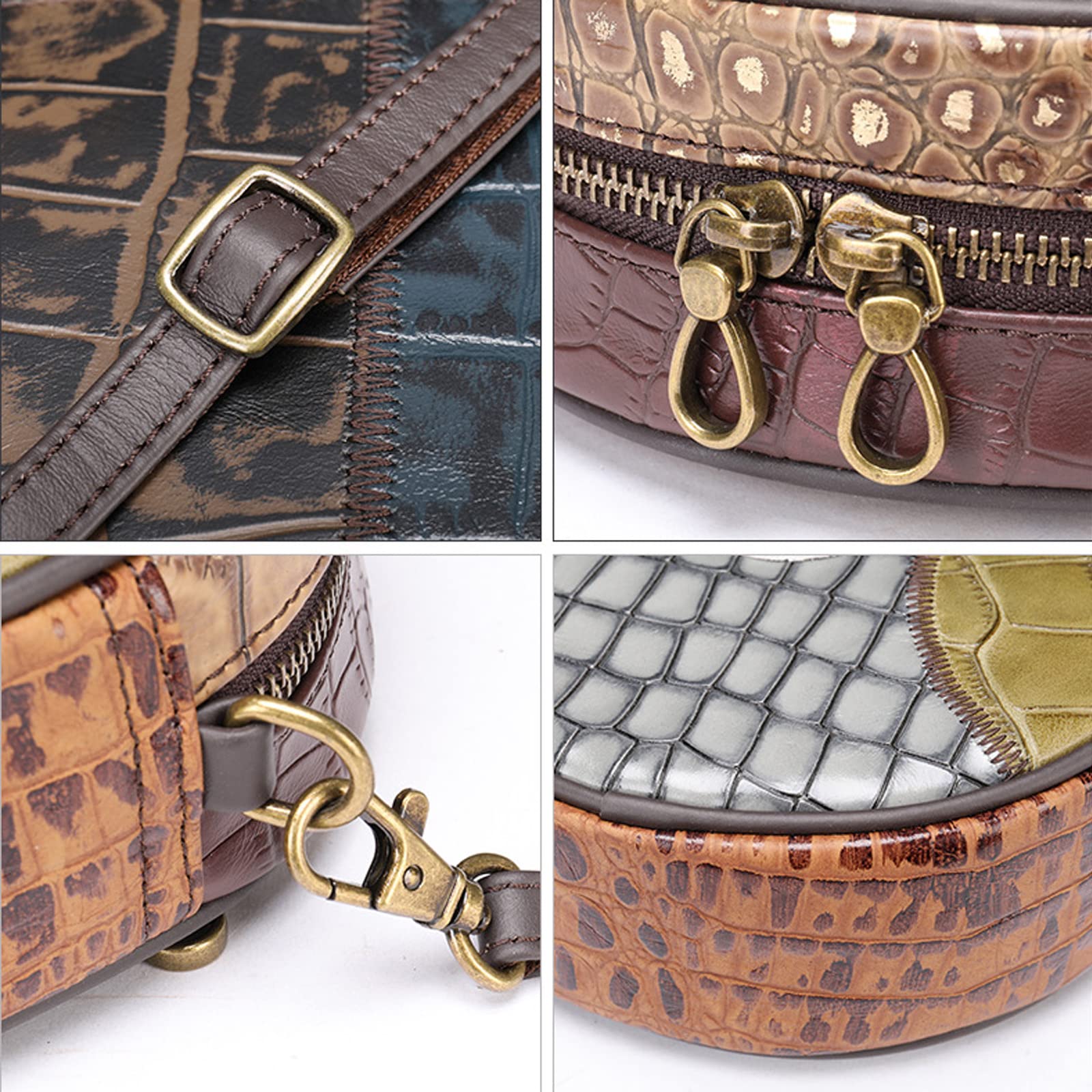 Nirkrizo Women Shoulder Bag Circle Small Handbag Crocodile Pattern Leather Crossbody Bag Purse (Round Bag 01)