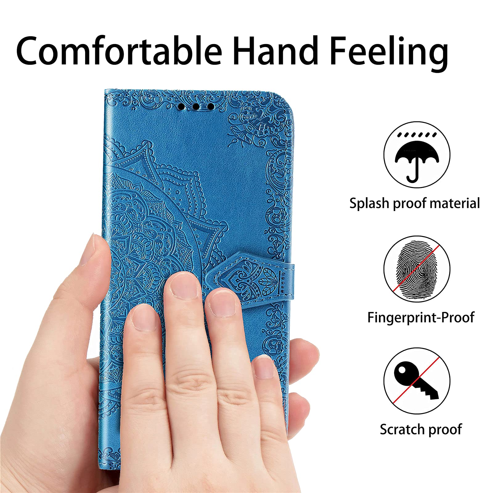 Samsung Galaxy A23 5G Case, Samsung A23 5G Wallet Case for Women Men, Durable PU Leather RFID Blocking Magnetic Flip Wrist Strap Card Holder Phone Case for Galaxy A23 5G / A23 (Blue)