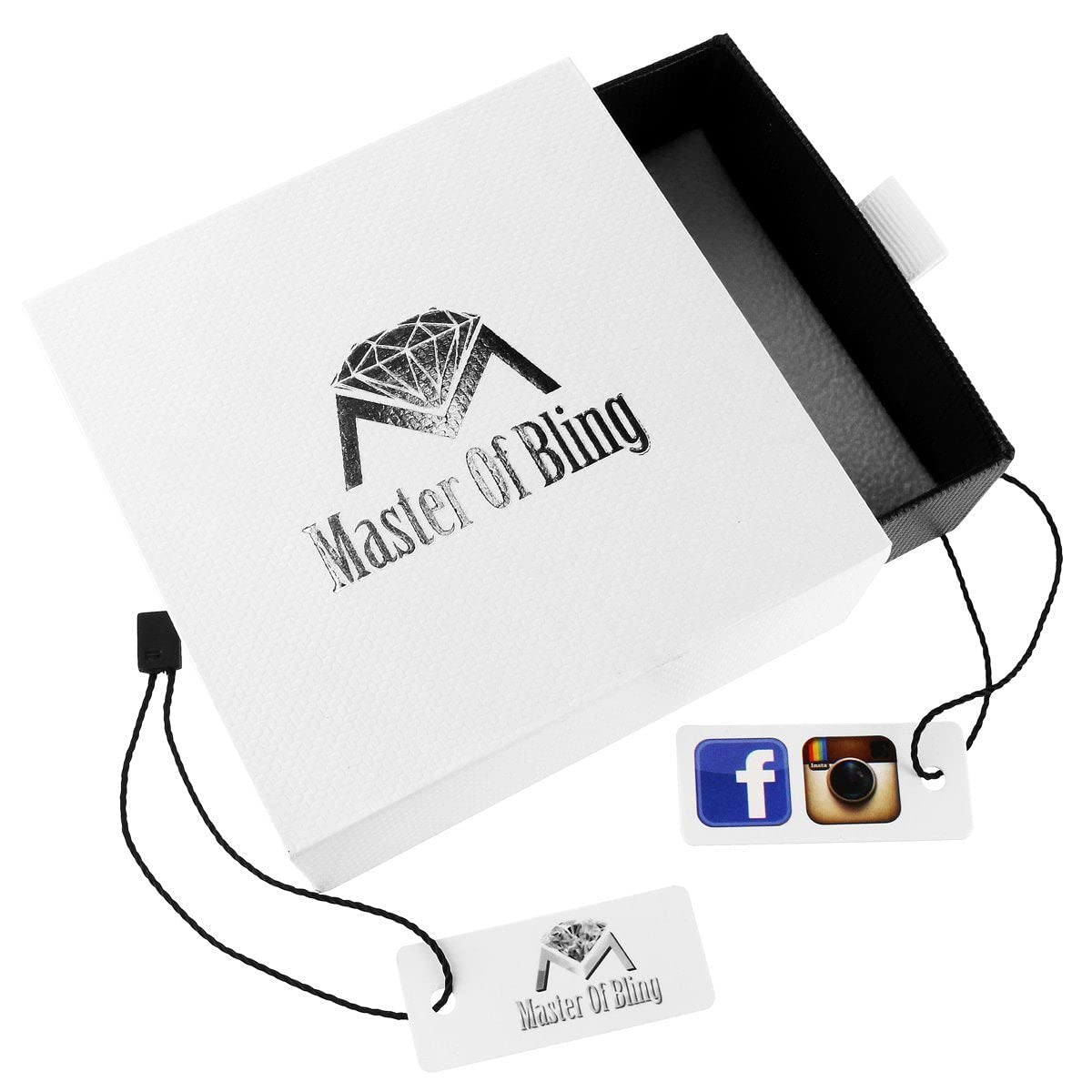 Master of Bling Sterling Silver Baguette Heart Custom Pendant 14K White Gold Tone Free Box Chain