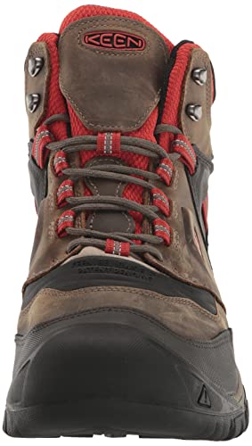 KEEN Men's Ridge Flex Mid Height Waterproof Hiking Boots, Dark Olive/Ketchup, 7 Wide