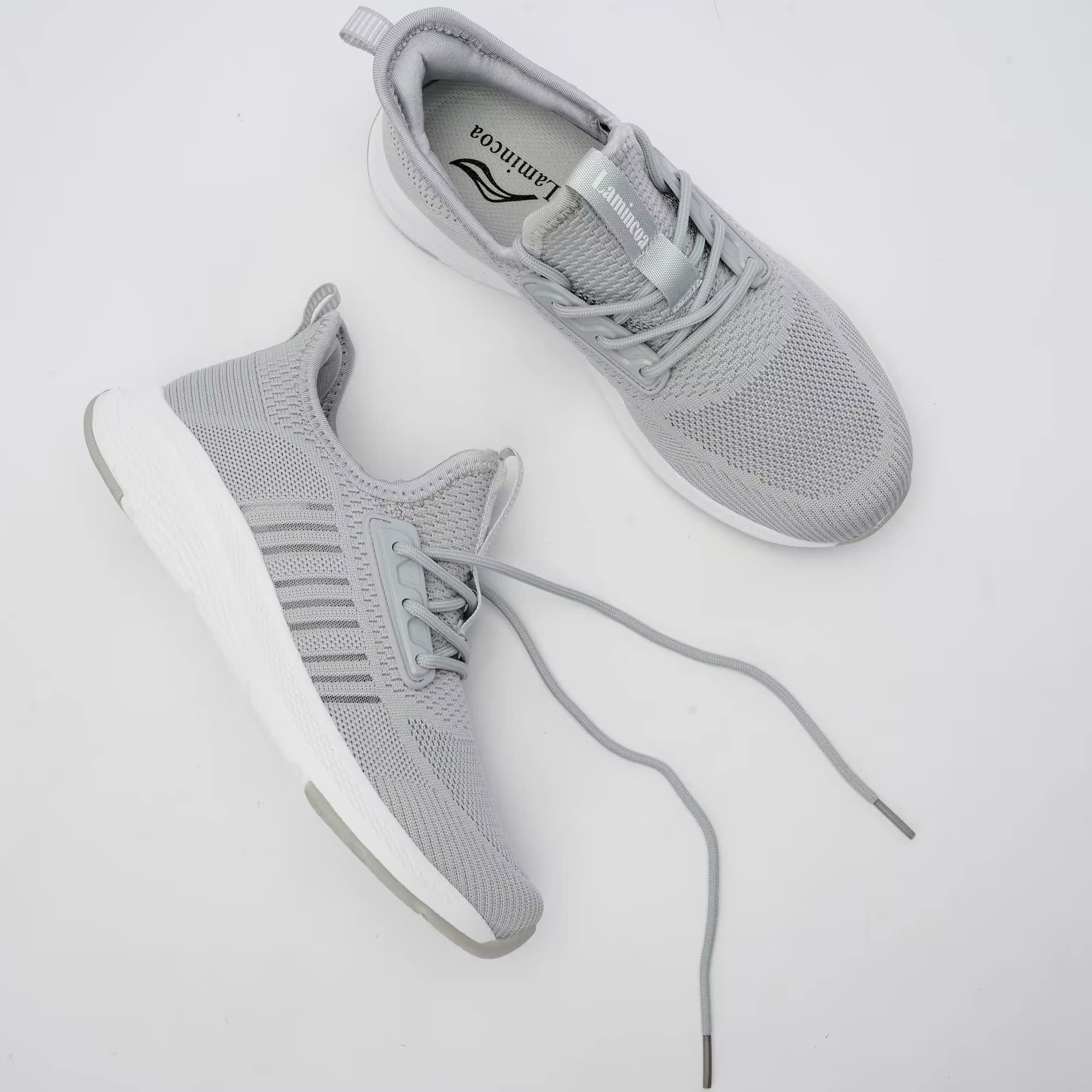 Lamincoa Womens Walking Sneakers Running Tennis Shoes Lightweight Memory Foam Casual for Gym Workout Yoga Light Grey Size 8