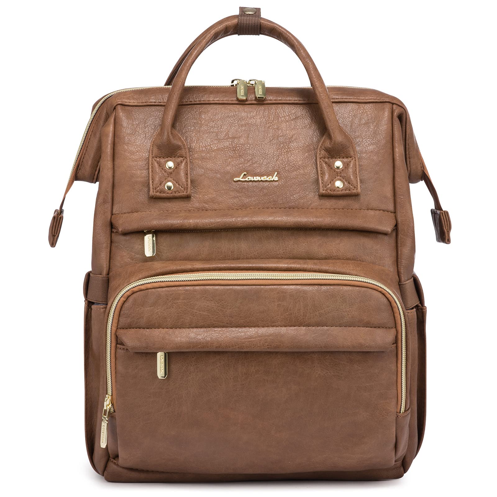 LOVEVOOK Women's Fashion Backpack Leather Bookbag Purse for Women Work Fits for 14 Inch Laptop,Brown