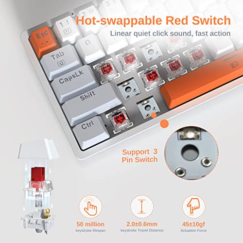 Redragon 60% Mechanical Gaming Keyboard RGB Backlit Ultra-Compact Hot-Swappable Red Switch, Fully Programmable Pro Software Supported, K624WGO-RGB White-Grey