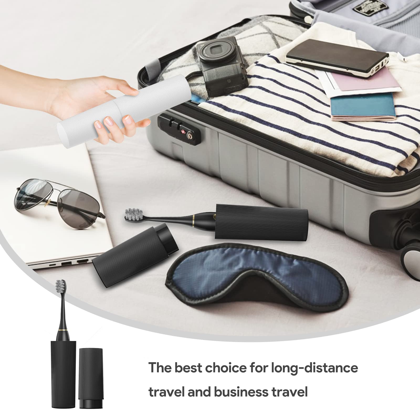 MOROLURU Electric Toothbrush Duo Dual Handle 5 Modes with Smart Timer and 16 Brush Heads & 2 Travel Cases Including IPX7 Waterproof ,Black&White