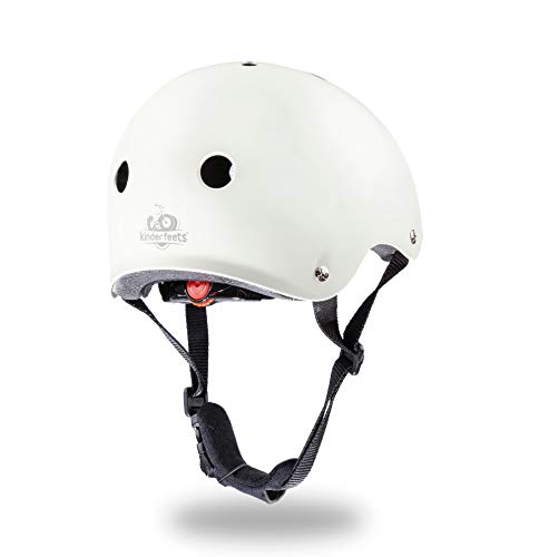 Kinderfeets Helmet - Adjustable Fit Dial Helmet for Toddlers and Kids | Customizable Fit Pads and Pinch-Saver Padded Chin Strap | PVC Shell for Optimal Head Protection (White)