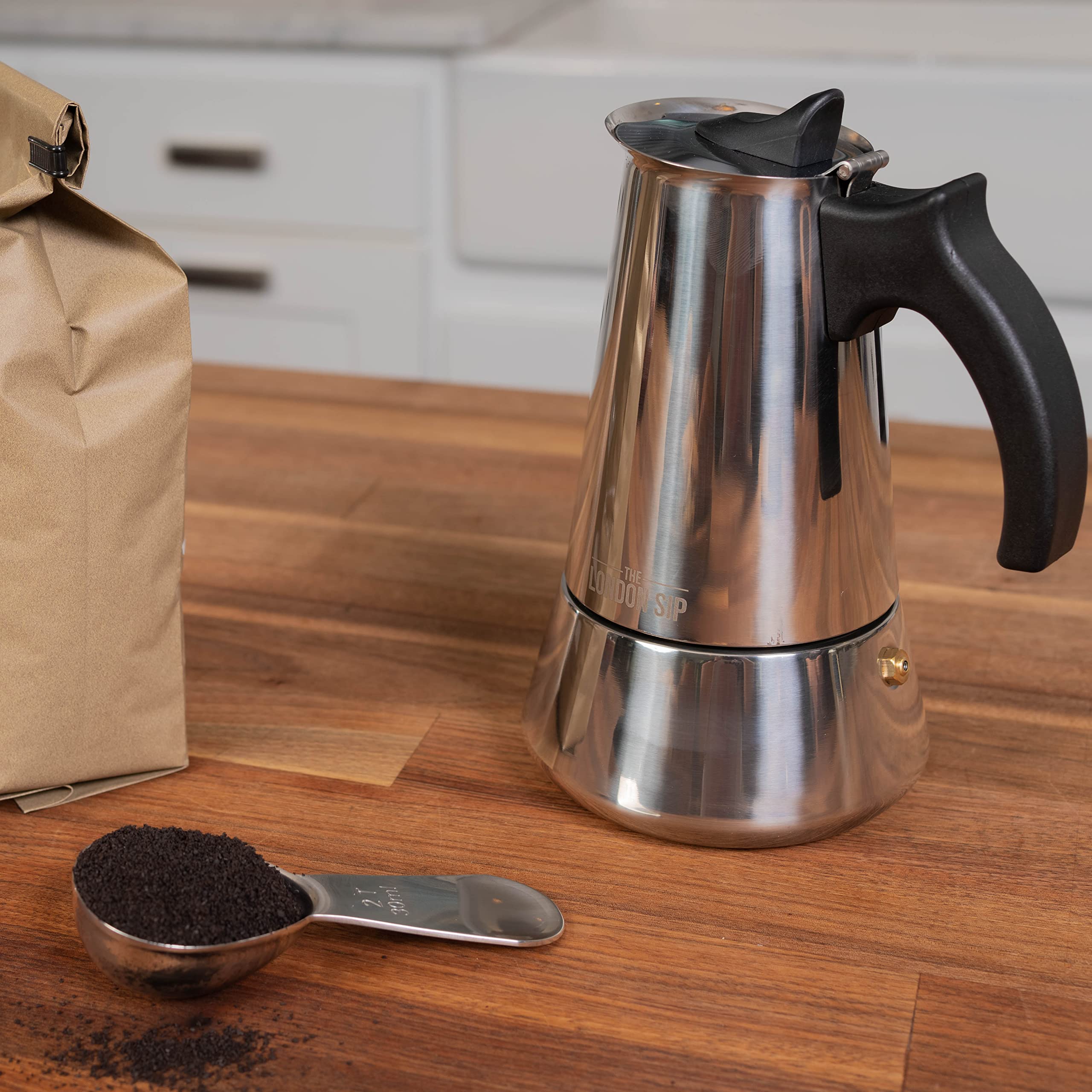 London Sip Stainless Steel Stove-Top Espresso Maker Coffee Pot Italian Moka Percolator, Silver, 3 Cup