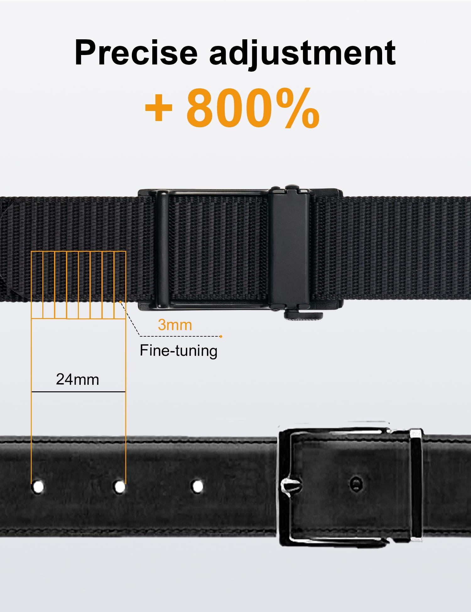 JUKMO Ratchet Belt for Men, Nylon Web Tactical Belt with Automatic Slide Buckle (Black, Medium)