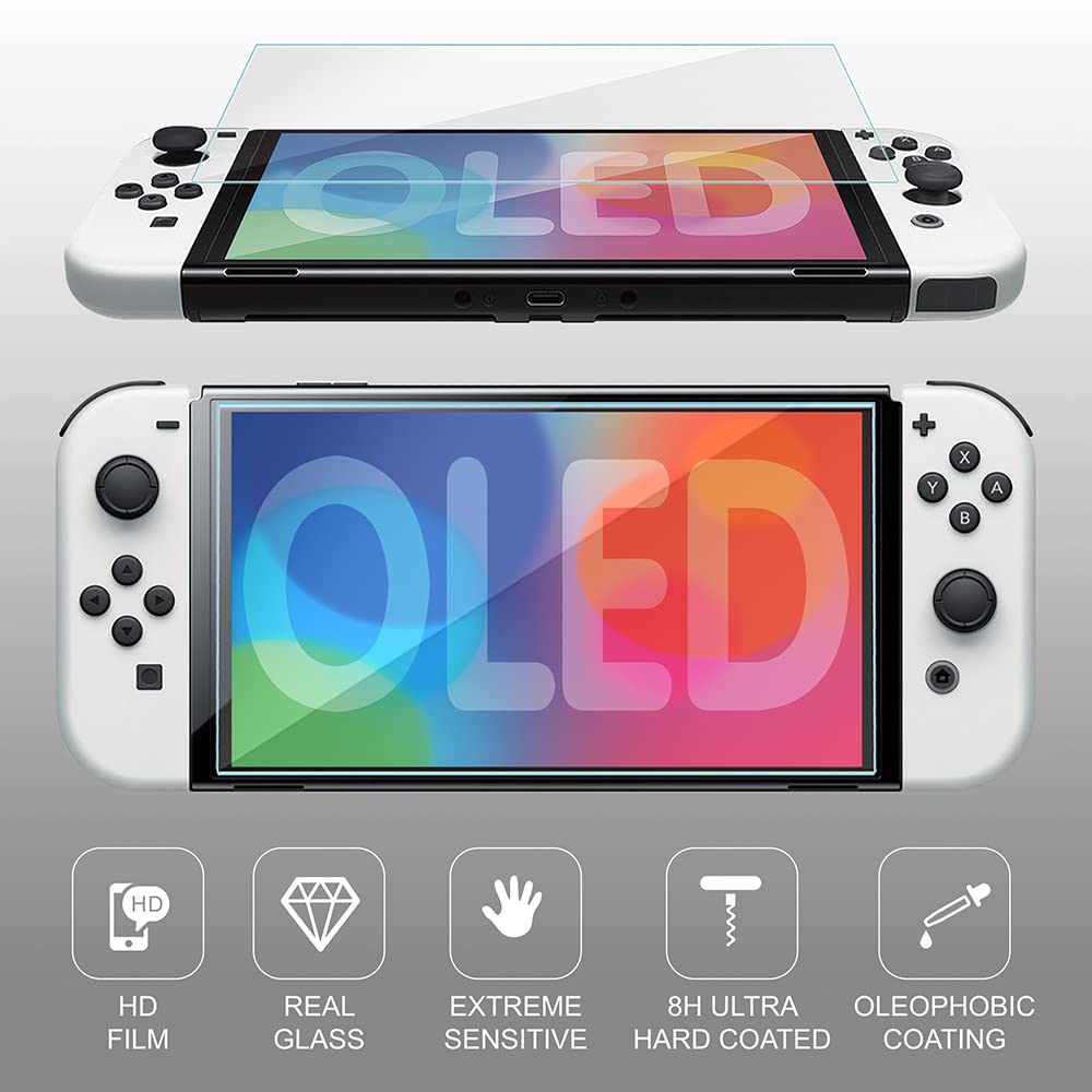 omarando TPU Case Cover Accessories Kit for Nintendo Switch (OLED Model),Shoulder Bag for Switch ,with Tempered Glass Screen Protector ,Thumb Grip Caps . Game Card Case (Transparent Red)