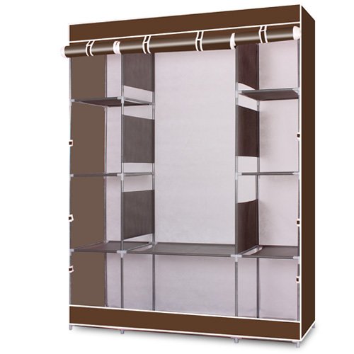 Knocbel Freestanding Closet Organizer Clothes Wardrobe Garment Rack Dustproof Non-Woven Cover with Storage Shelves, 49.6" L x 17.7" W x 64.5" H (Coffee)