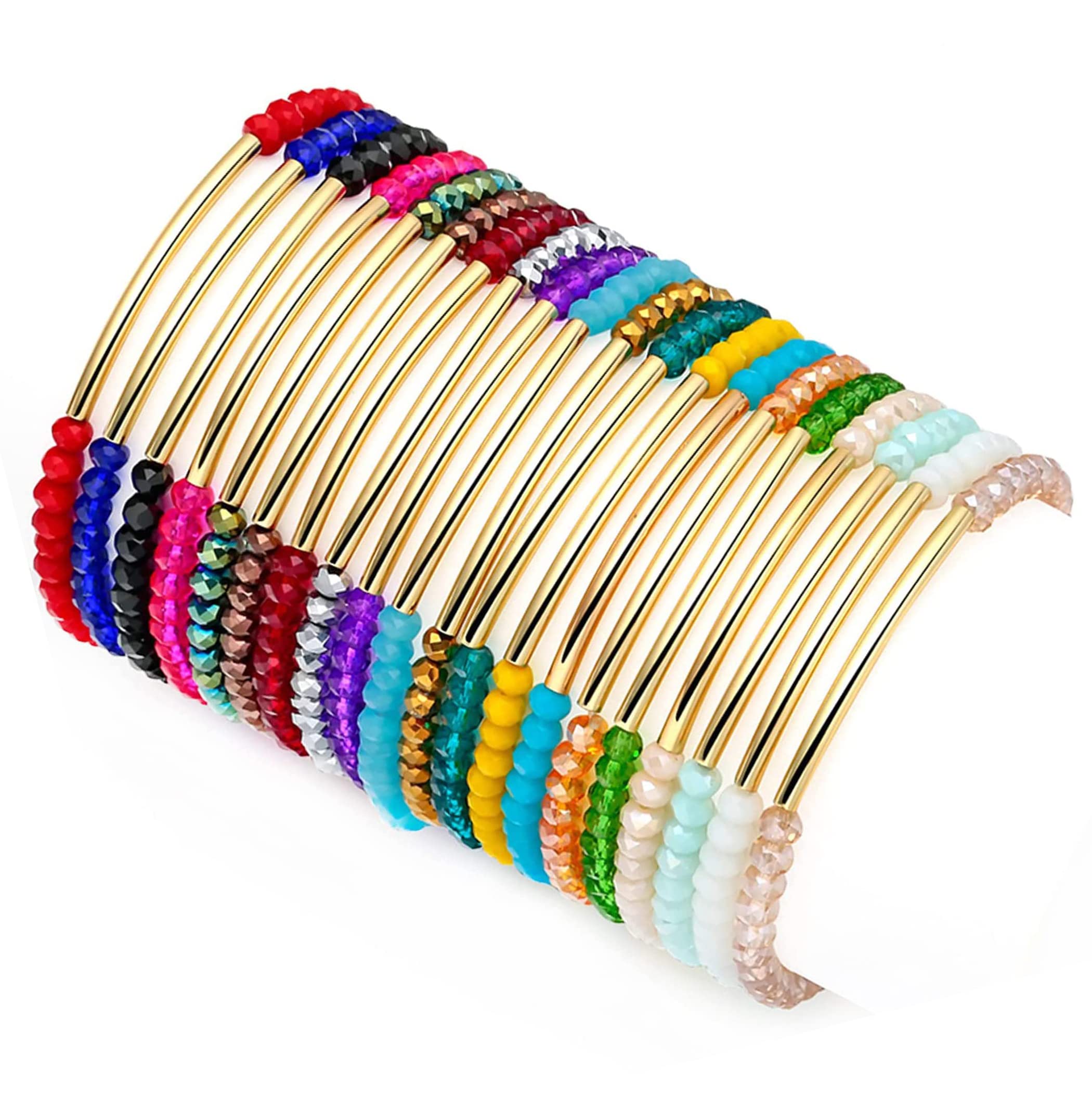 MOZAKA 20Pcs Tiny Crystal Beaded Bracelets for Women Bohemian Stackable Stretch Multicolor Versatile Crystal Strand Beads Bracelets For Women Gifts Jewelry
