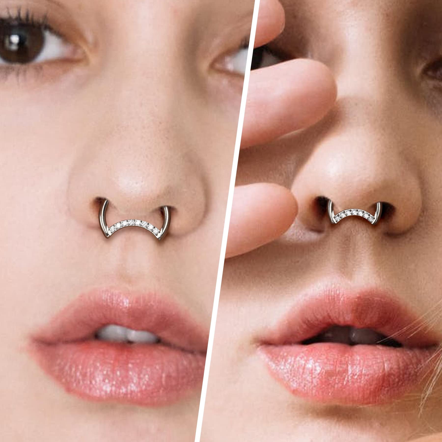 Mooncrush Jewelry G23 Solid Titanium Septum Rings 16G Moon Cilcker Cartilage Helix Earrings Hoop Higned Segment Silver Daith Earring Piercing Jewelry Surgical Steel