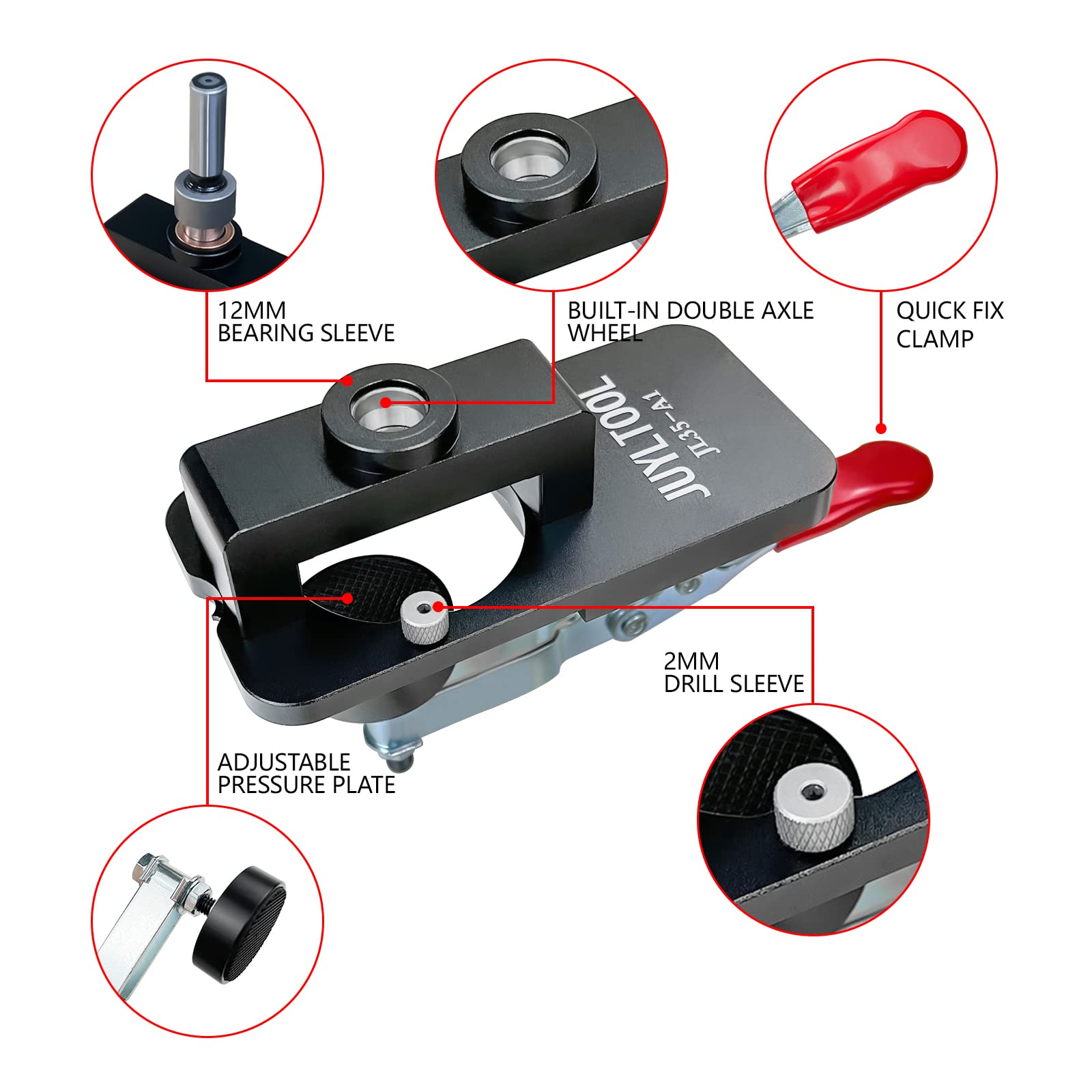 JUYLTOOL 35MM Concealed Hinge Jig, Aluminum Alloy Hinge Hole Drilling Jig Wood Puncher Locator Woodworking Tool Drilling for Door Cabinets Hinges Mounting