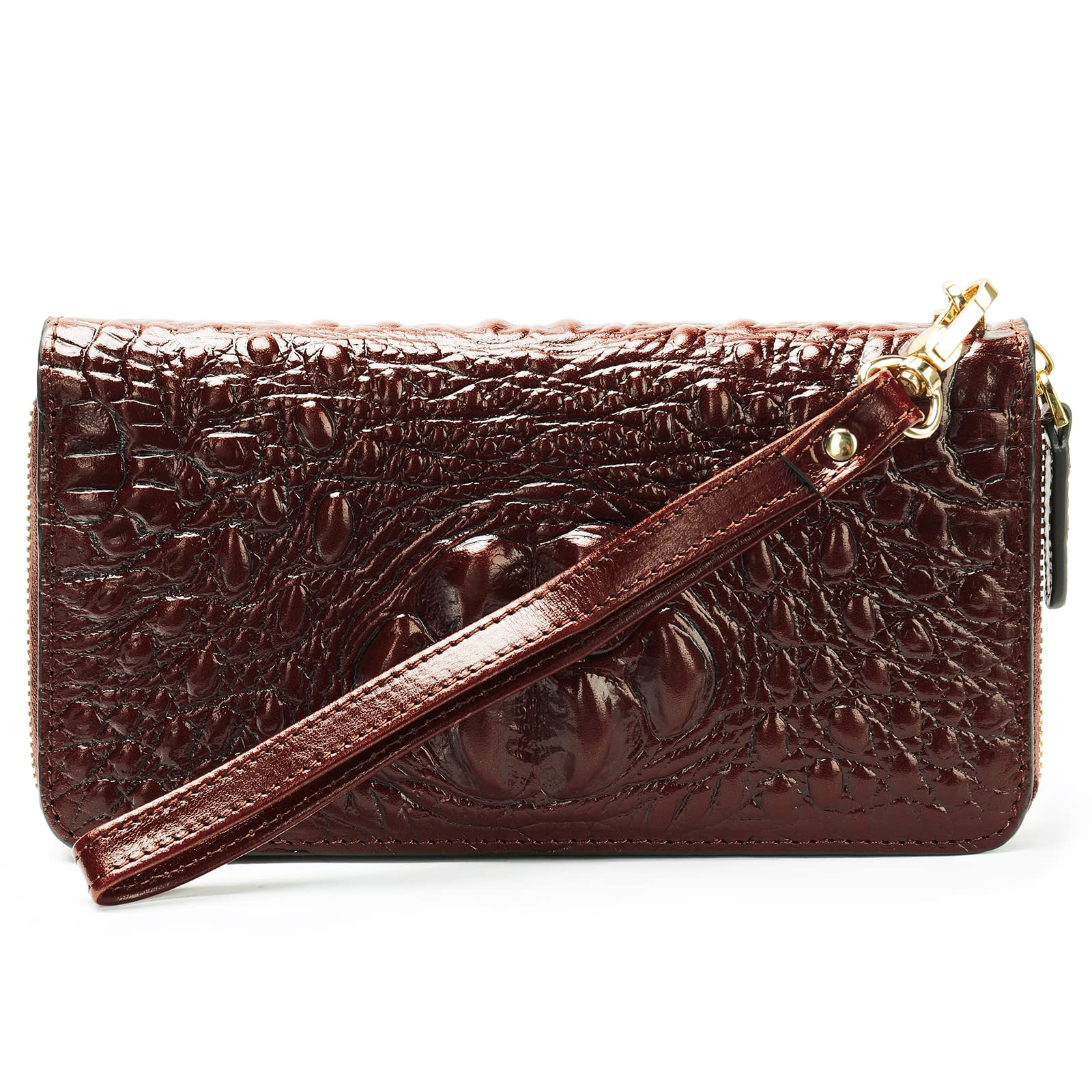 NIUCUNZH Crocodile Wallets for Women, Leather Wallet with Wristlet - Elegant Designer, Large Capacity, RFID Blocking Brown