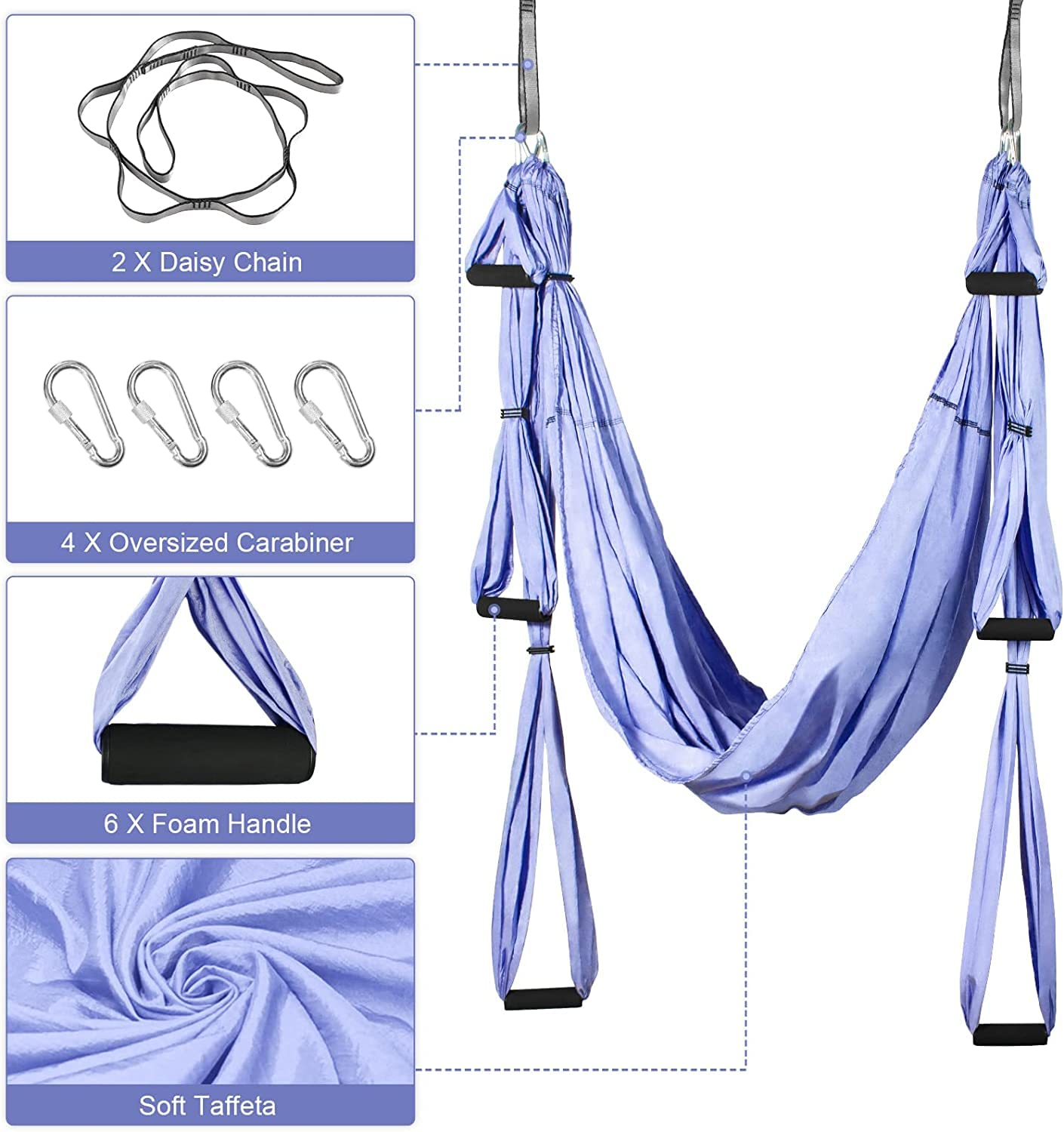 Leogreen Yoga Swing Set, Aerial Yoga Hammock Silk, Anti-Gravity Inversion Swing Exercises Sling Kit for Beginners and Kids with 2 Extension Daisy Straps and 4 Carabiners