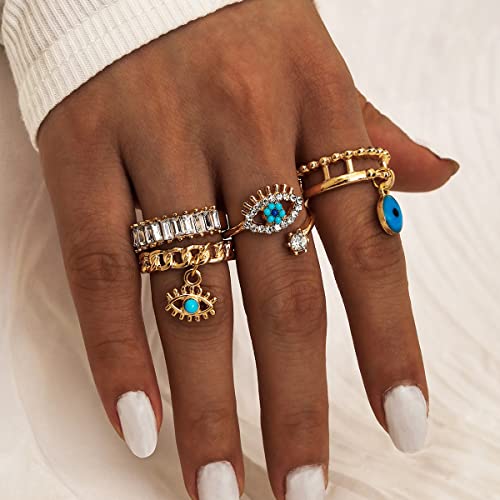 OCCASIONALLY Nifty Demon eye ring set can be stacked with rhinestone inlays for women (style9)