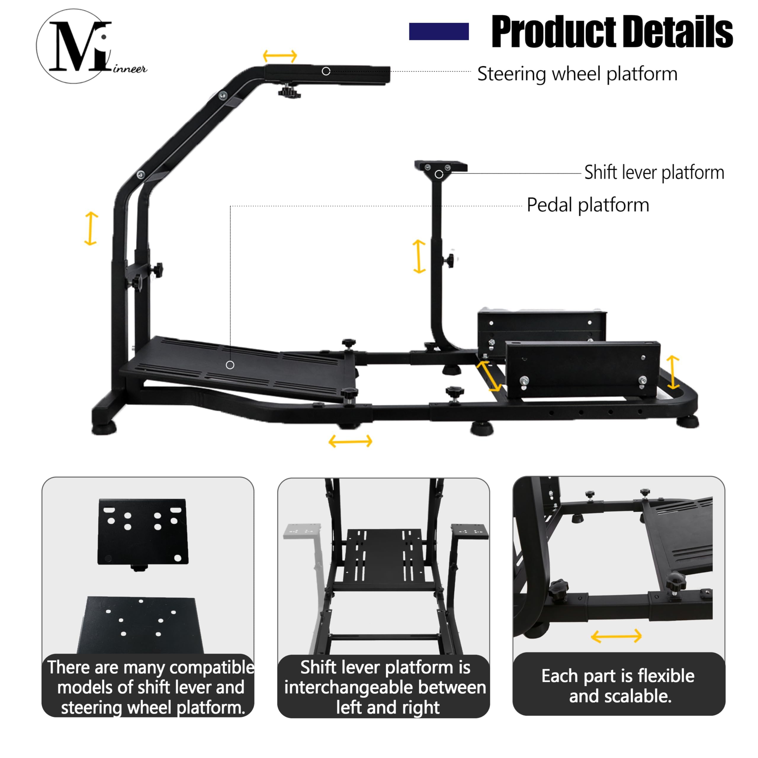 Minneer Ladder Type Driving Simulator Cockpit Match Seat Fits for Logitech/Thrustmaster/Fanatec/Moza/PXN G25/G27/G29/G920/G923/T300/T248/TX Racing Sim Mount(Seat, Wheel, Pedal, Handbrake Not Included)
