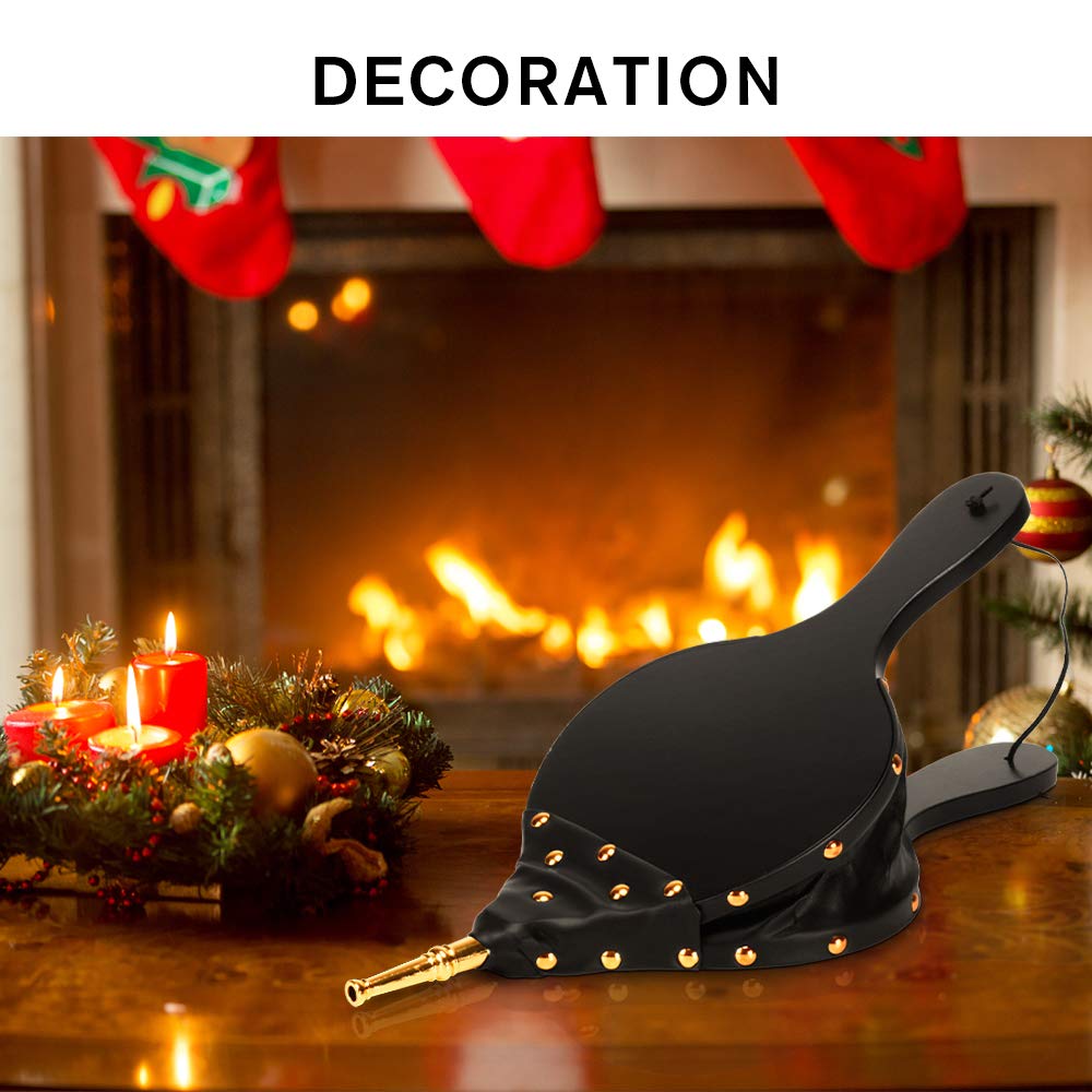 KLOLKUTTA Fireplace Bellows 17"x 7.5" Wood Air Blower for Outdoor Camping BBQ Hand Bellow Barbeque Tools Accessories with Hanging Strap Black