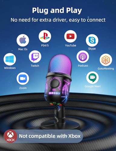 MRSDY USB Microphone, Plug and Play Gaming Mic for PC, Mac, PS4/5, Podcast Microphone with RGB, Mute, Monitor, Noise Reduction, Volume Gain, Great for Recording, Streaming