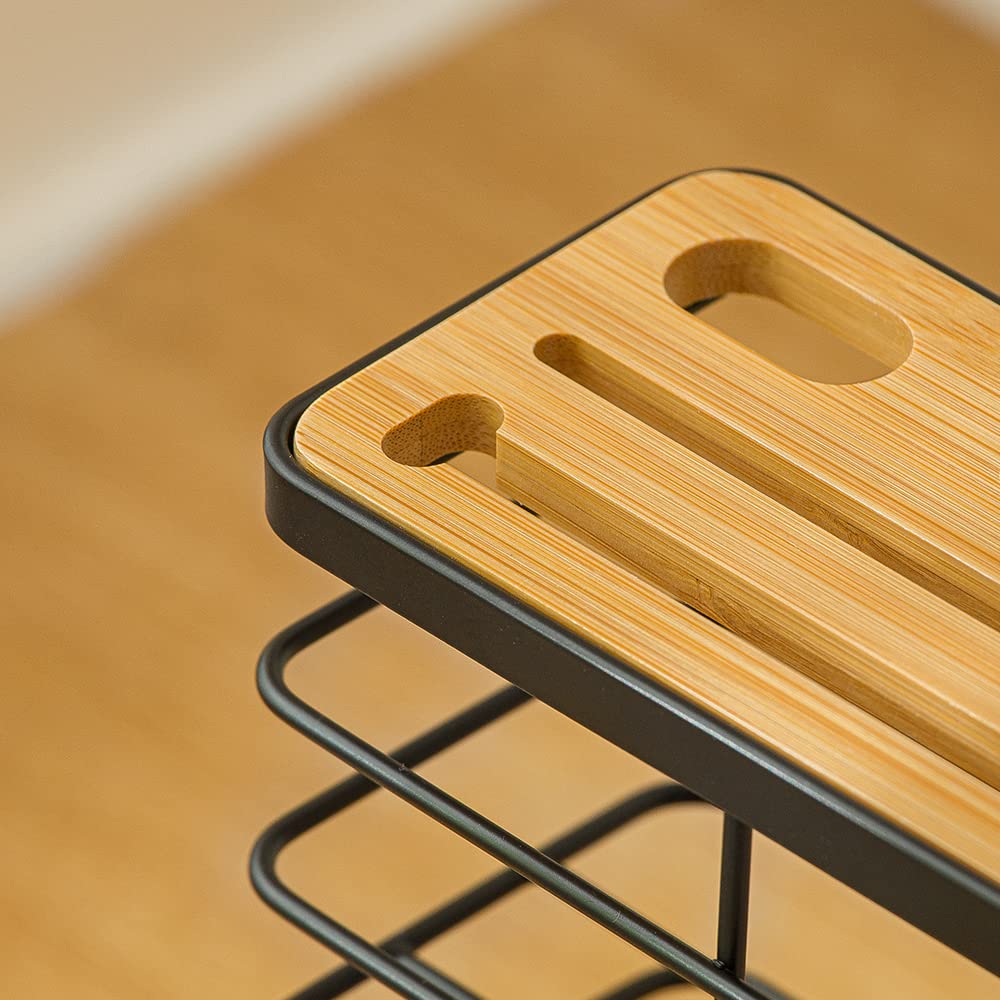 LINFIDITE Knife Block Holder Pot Lid Rack Cutting Board Organizer Holder Drying Rack with Draining Tray Kitchen Countertop Cabinet Pantry Bakeware Cookware Storage Stand Black