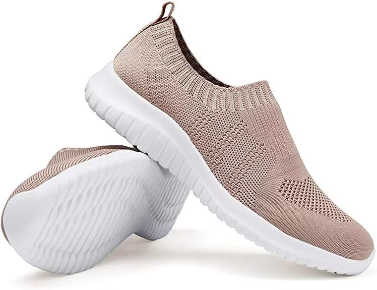 LANCROP Women's Lightweight Walking Shoes - Casual Breathable Mesh Slip On Sneakers Wide 9 US, Label 40 Apricot
