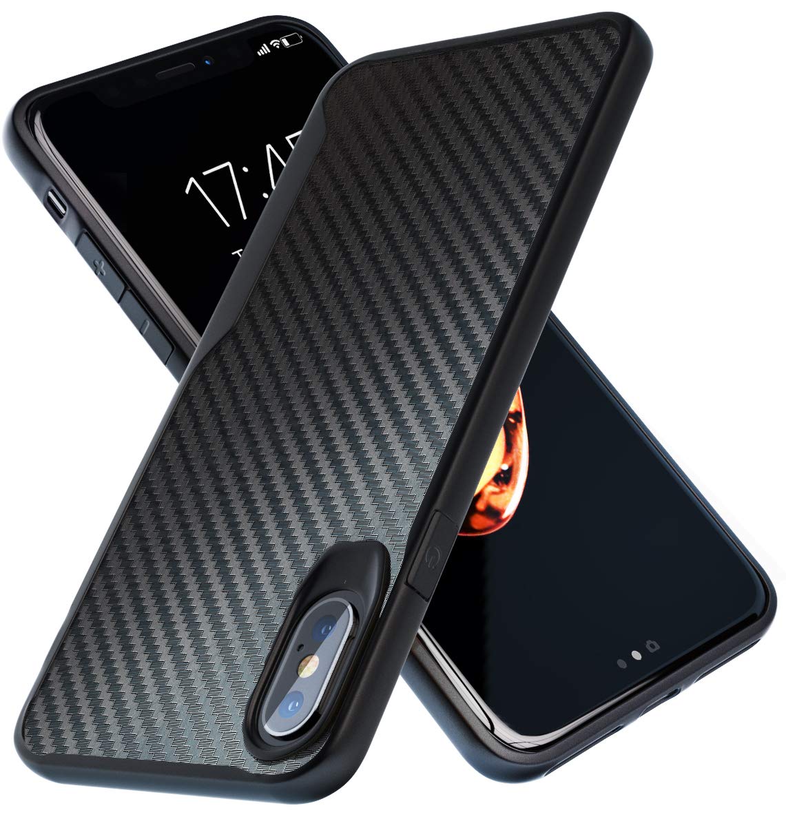 Kitoo Designed for iPhone Xs Max Case, Carbon Fiber Pattern, 10ft. Drop Tested, Wireless Charging - Black