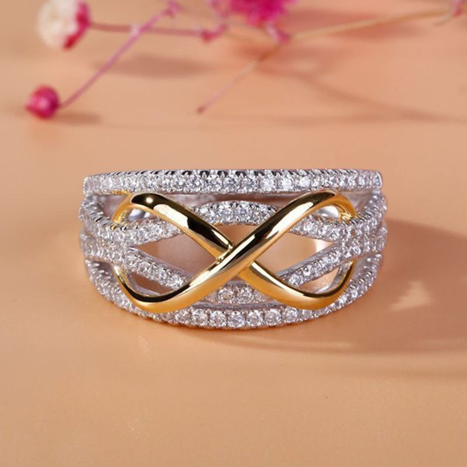 MQINM Mother & Daughter Forever Linked Together Ring, Personalized Inspirational Jewelry Infinity Ring, 925 Silver Zirconia Cross Winding Ring, Gift for Mother & Daughter (Size : 8)